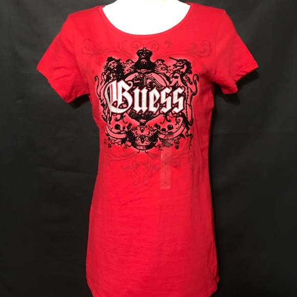 Guess | Tops | Nwt Guess Red Embellished Tshirt L | Poshmark
